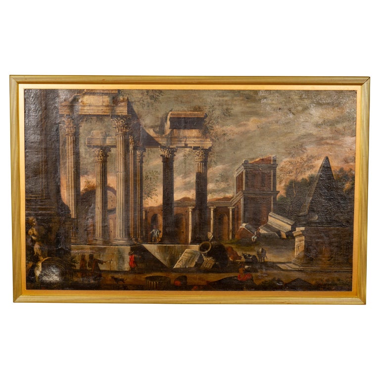 Italian Capriccio Oil Painting Of Roman Ruins For Sale at 1stDibs