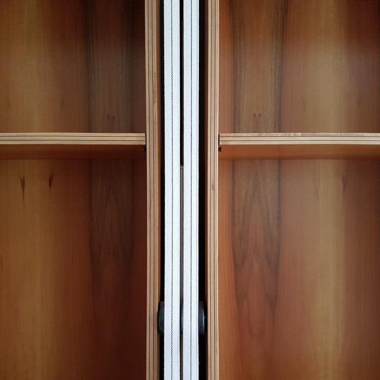 Italian Carlo Scarpa Walnut Bookcase with Glass Doors and Wood Shelves ...