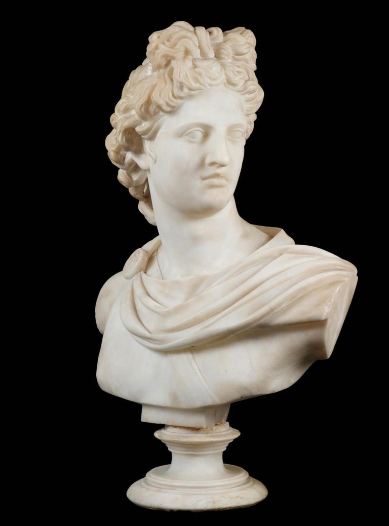 Italian Carrara Marble Bust of Apollo For Sale at 1stDibs