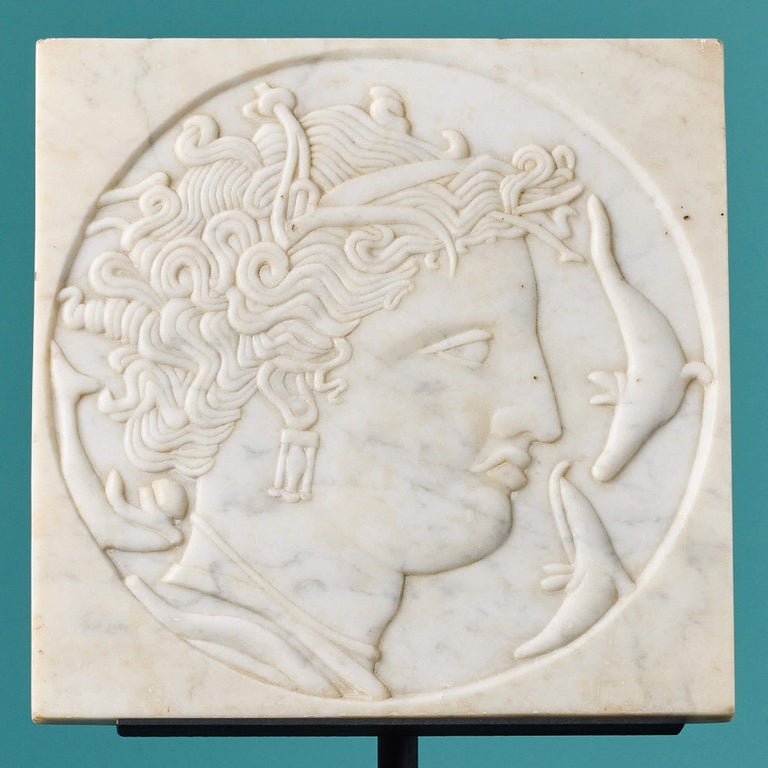Italian Carrara Marble Plaque of Roman Goddess Salacia on Stand For ...