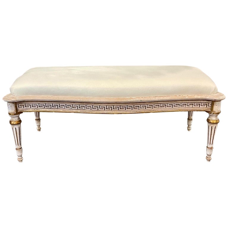 Italian Carved and Painted Bench with Greek Key Pattern at 1stDibs