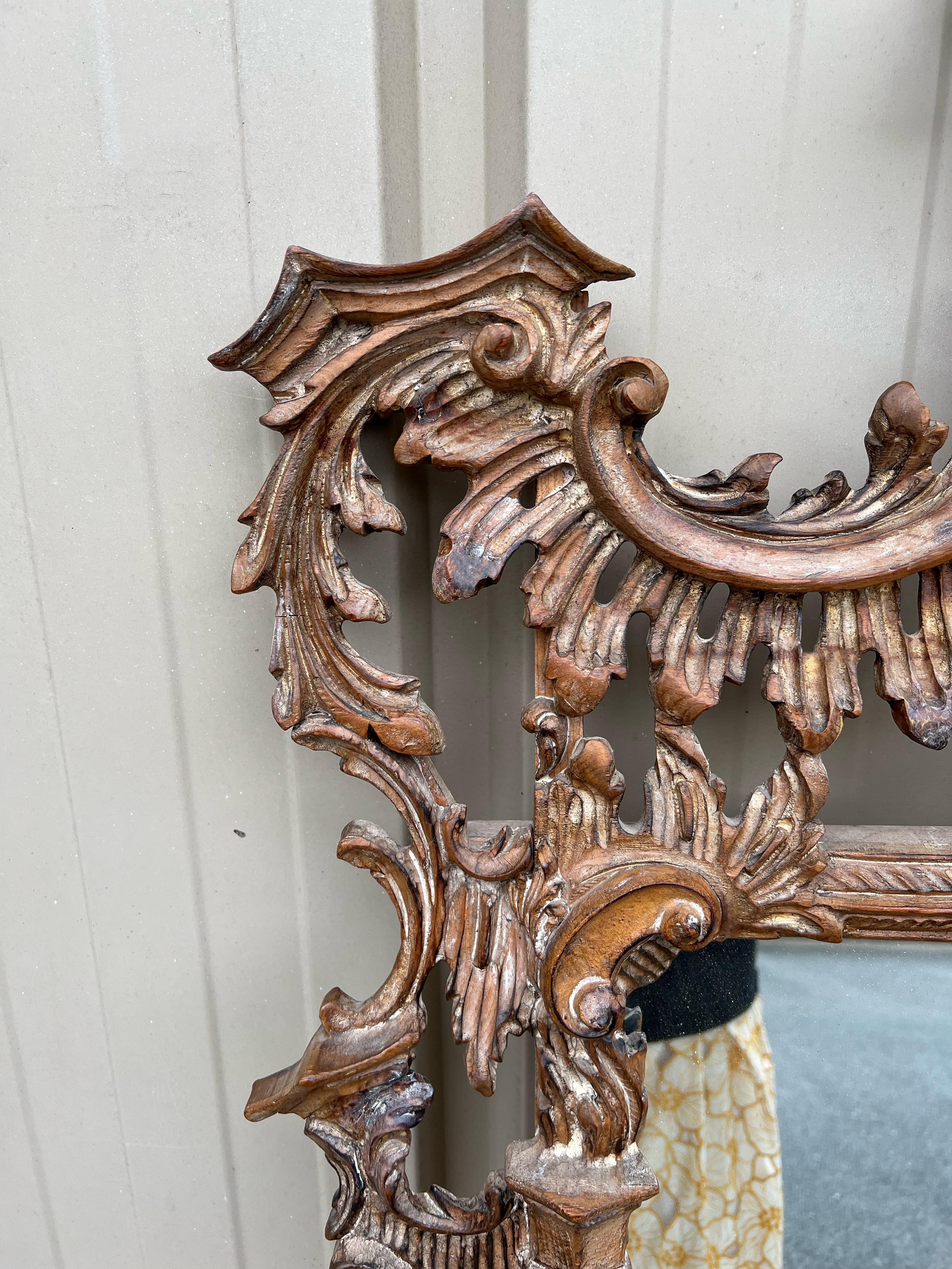 Italian Carved Cerused Pine Chinese Chippendale Style Mirror by Labarge ...