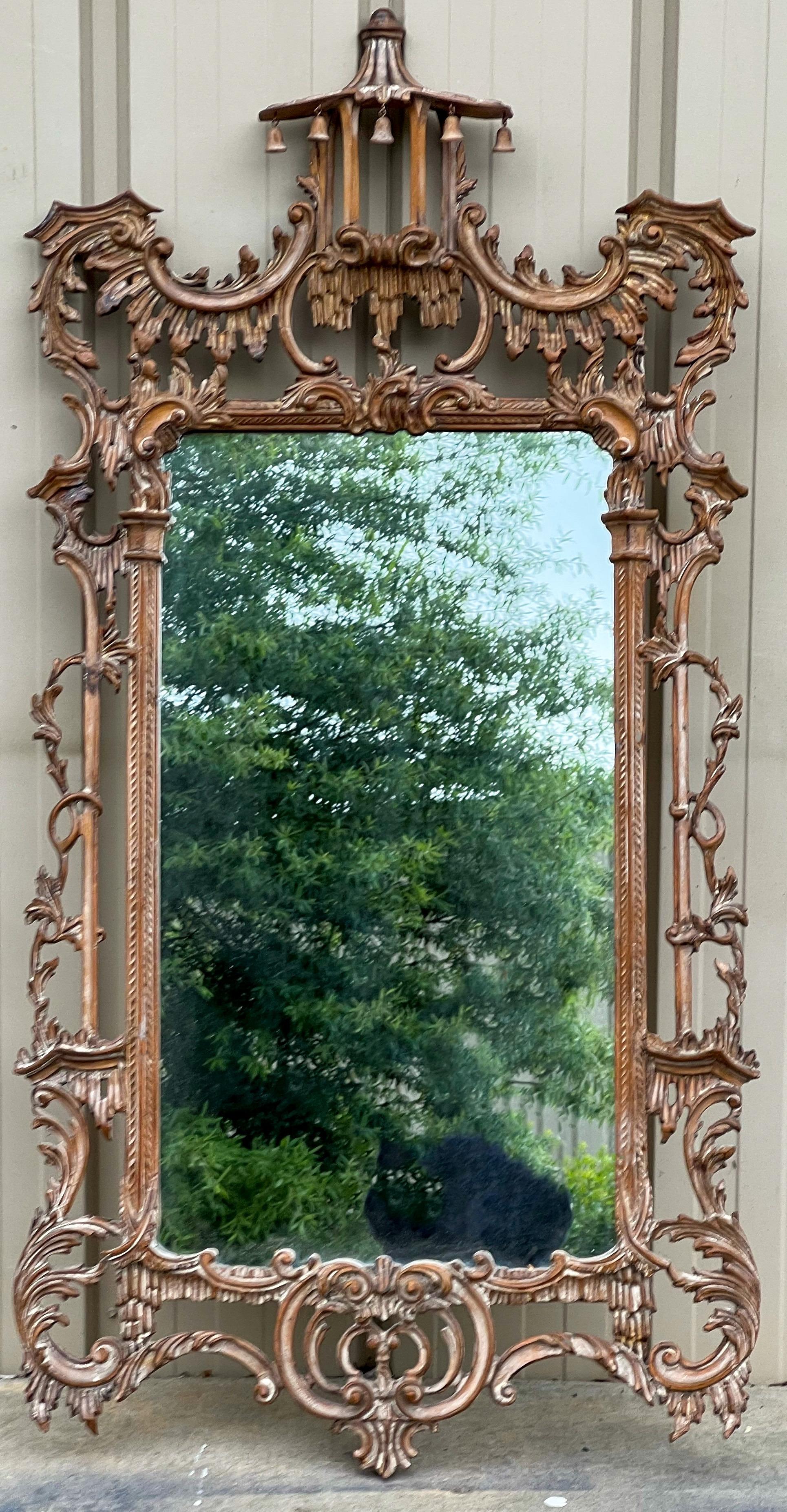 Italian Carved Cerused Pine Chinese Chippendale Style Mirror by Labarge ...