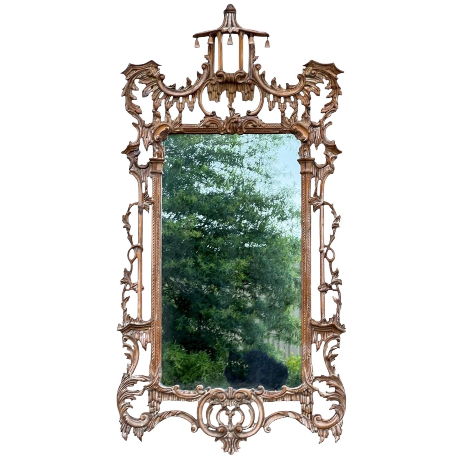Italian Carved Cerused Pine Chinese Chippendale Style Mirror by Labarge ...