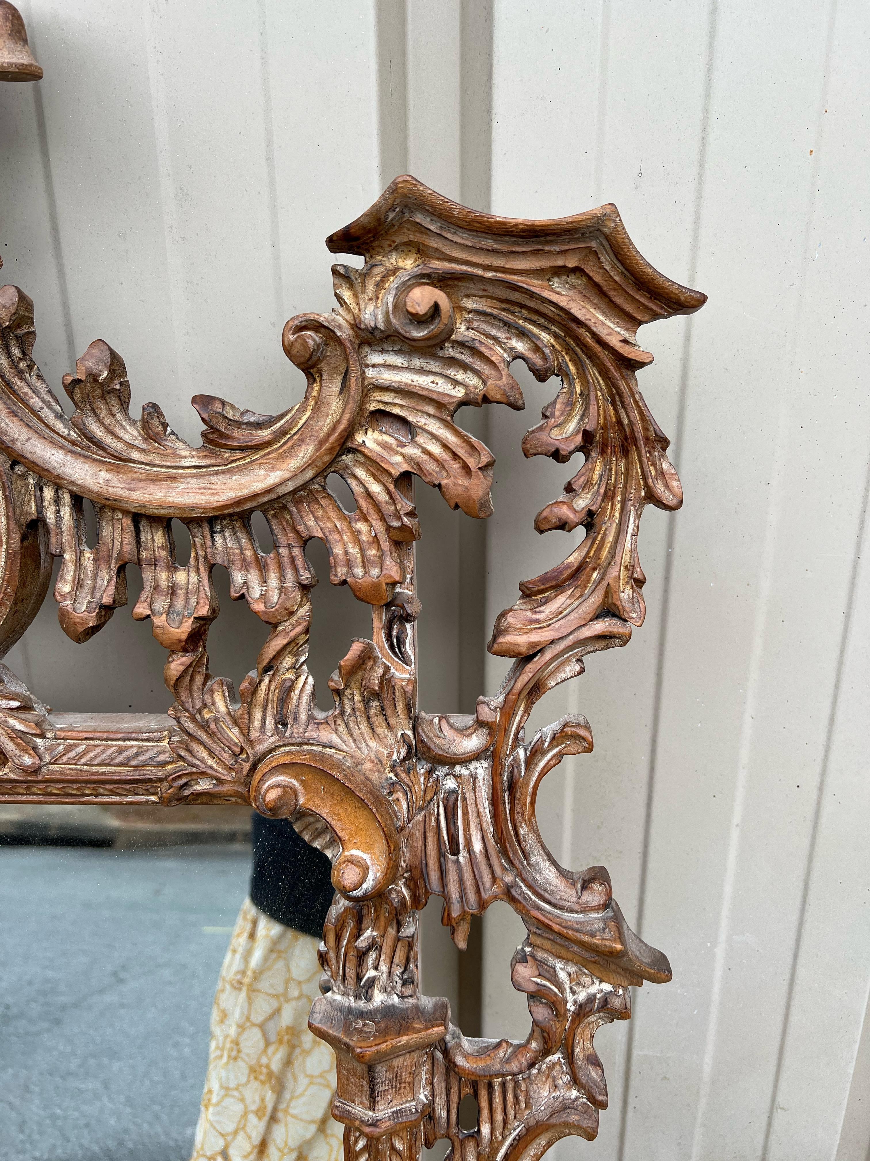 Italian Carved Cerused Pine Chinese Chippendale Style Mirror by Labarge ...