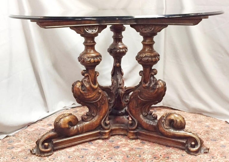 Italian Carved Dolphin Round Table, 19th Century For Sale at 1stDibs