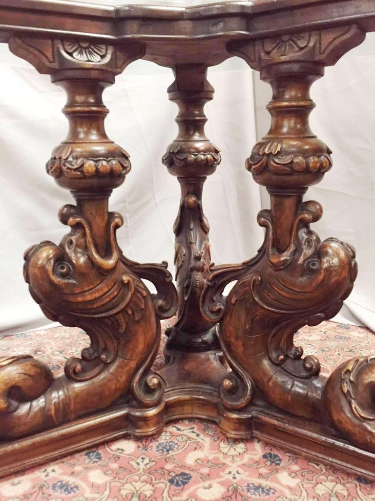 Italian Carved Dolphin Round Table, 19th Century For Sale at 1stDibs