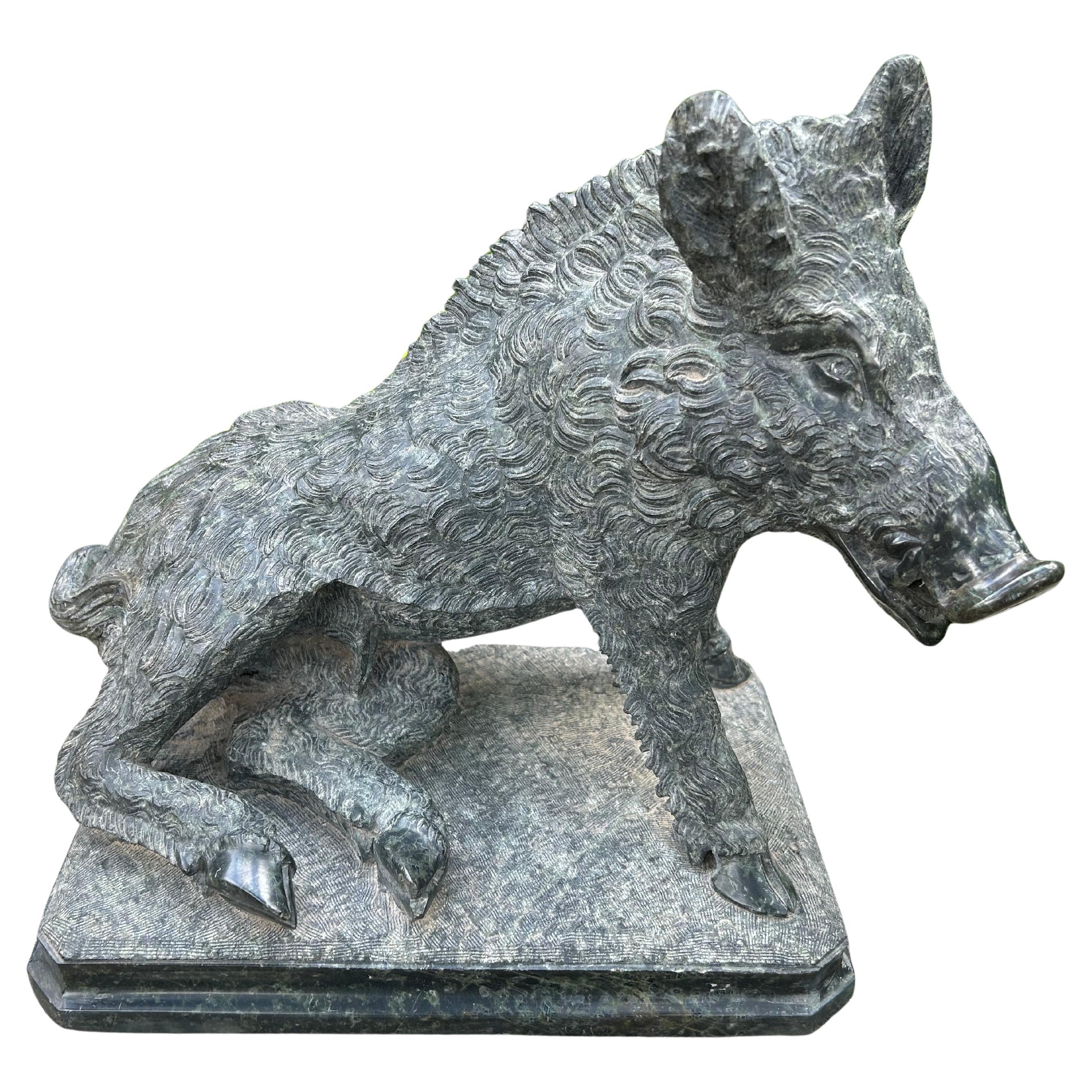Italian Carved Marble Boar Sculpture For Sale at 1stDibs