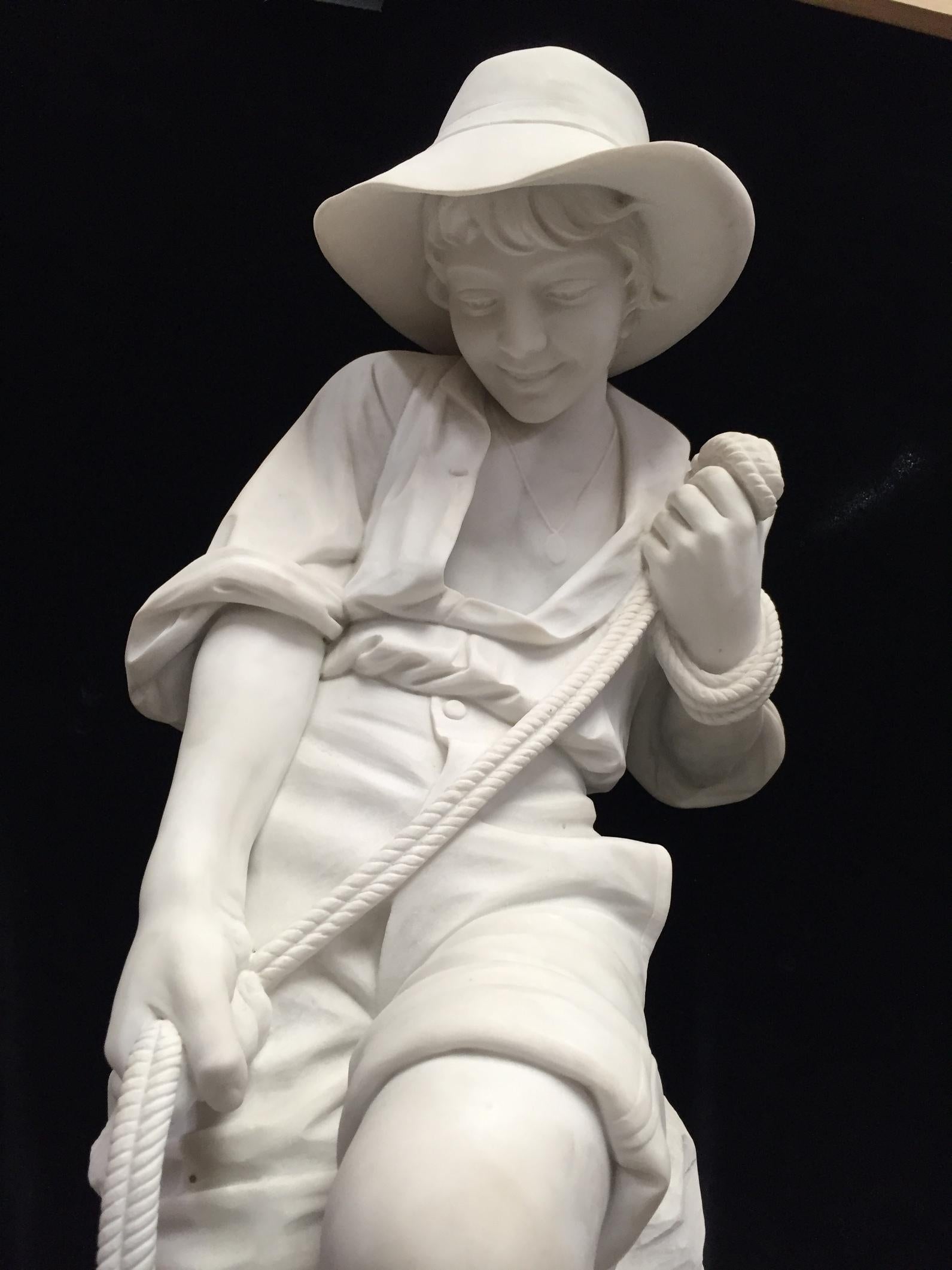 Italian Carved Marble Statue of a Boy, Signed For Sale at 1stDibs