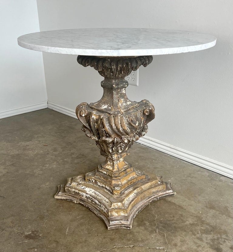 Italian Carved Pedestal Table W/ Carrara Marble Top For Sale at 1stDibs