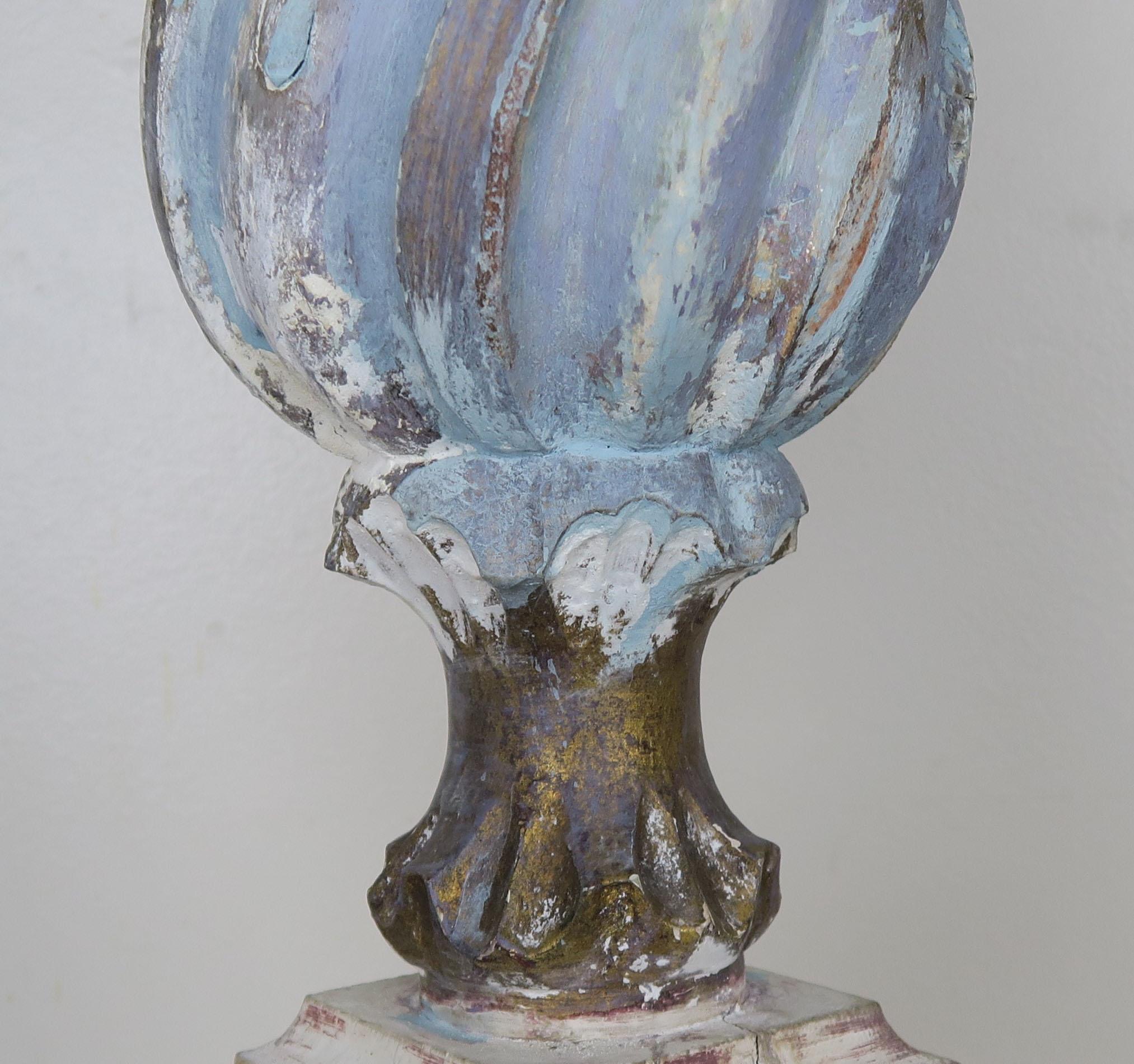 Italian Carved Periwinkle Lamps with Linen Shades, Pair at 1stDibs