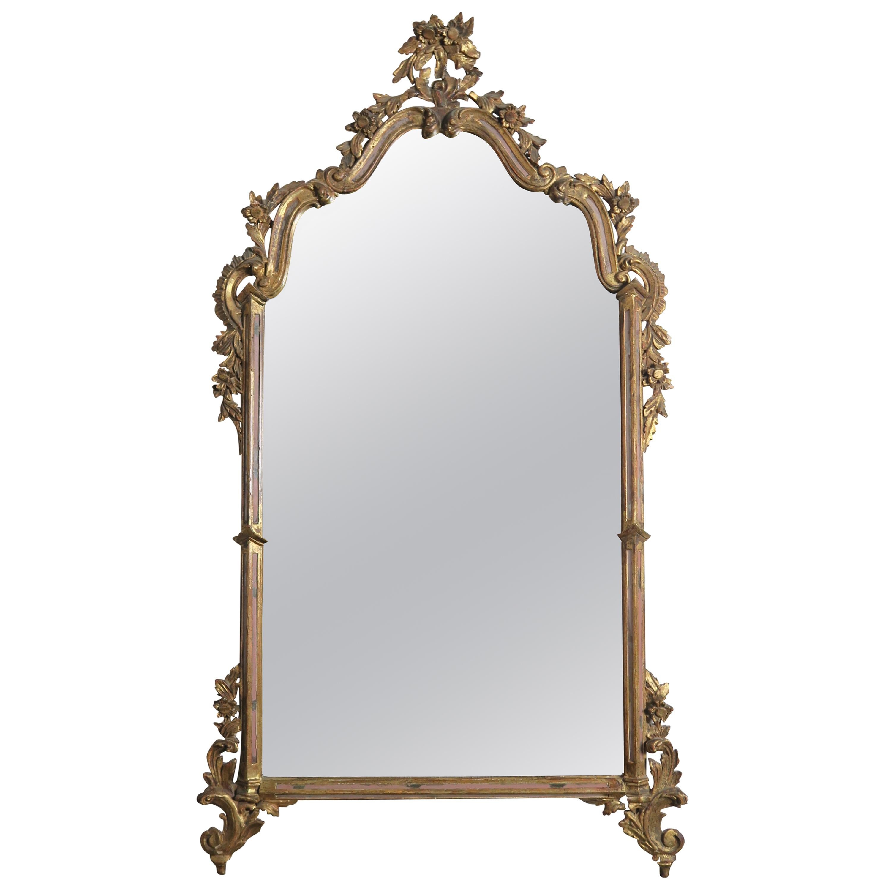 French Rococo Style Carved Giltwood Mirror For Sale at 1stDibs