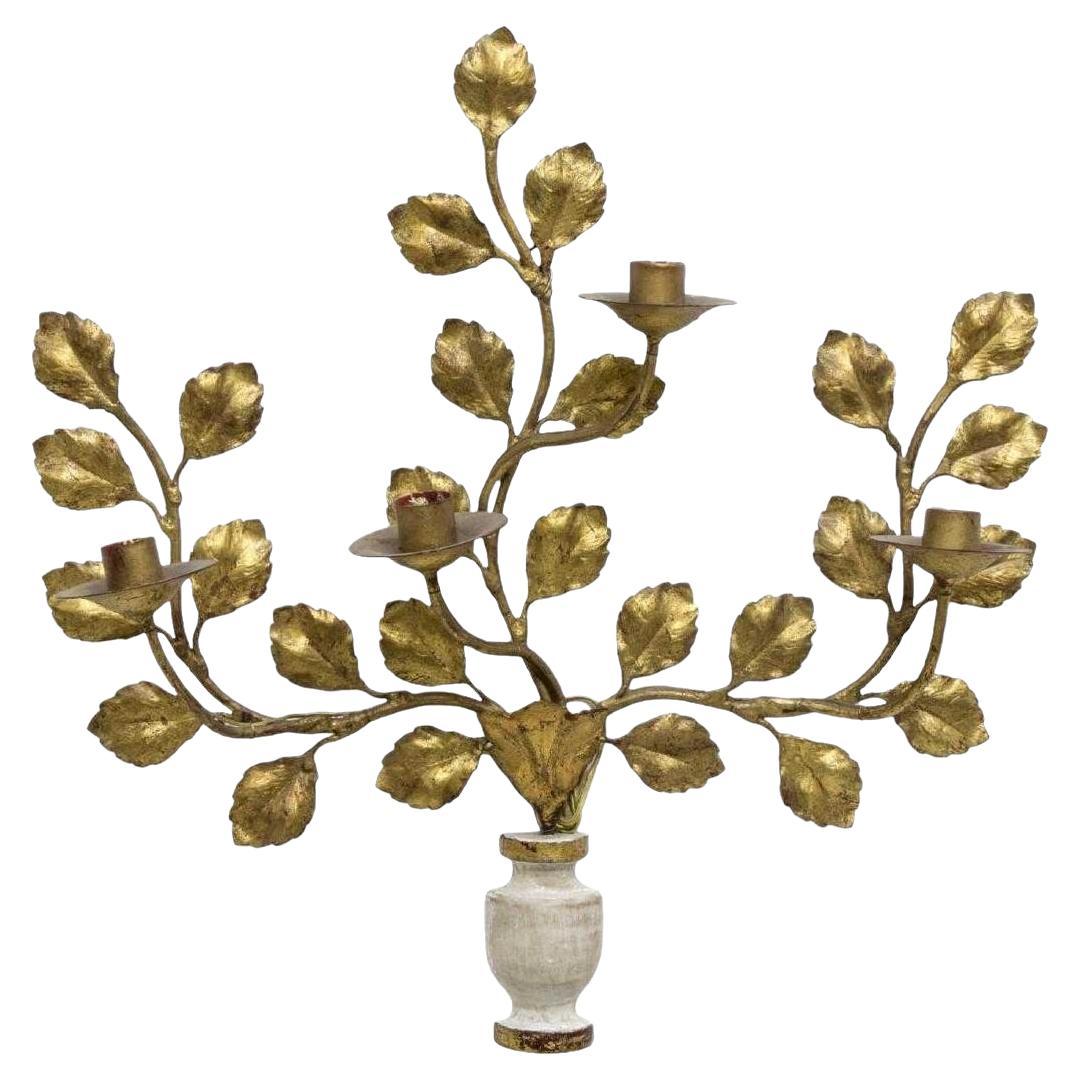 Italian Carved Vasiform and Leafy Branch Wall Sconce For Sale at 1stDibs