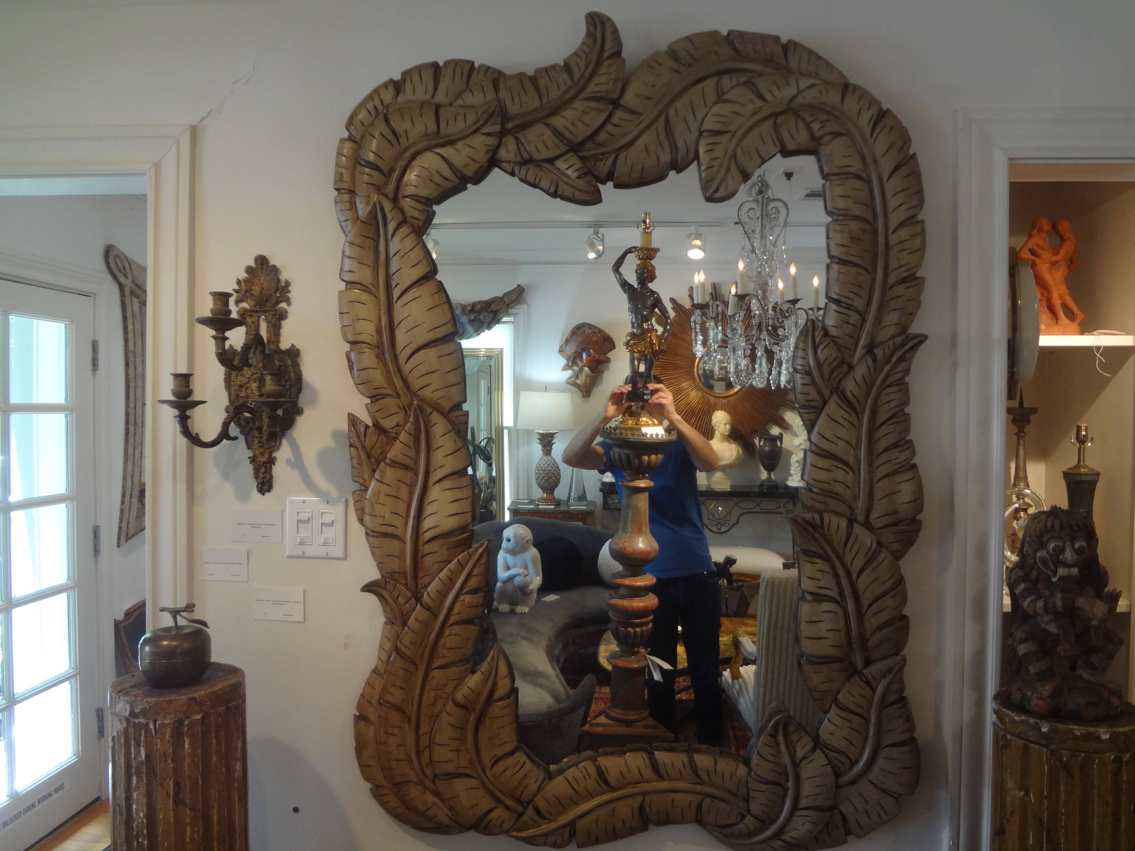 Italian Carved Wood Palm Frond Mirror For Sale at 1stDibs