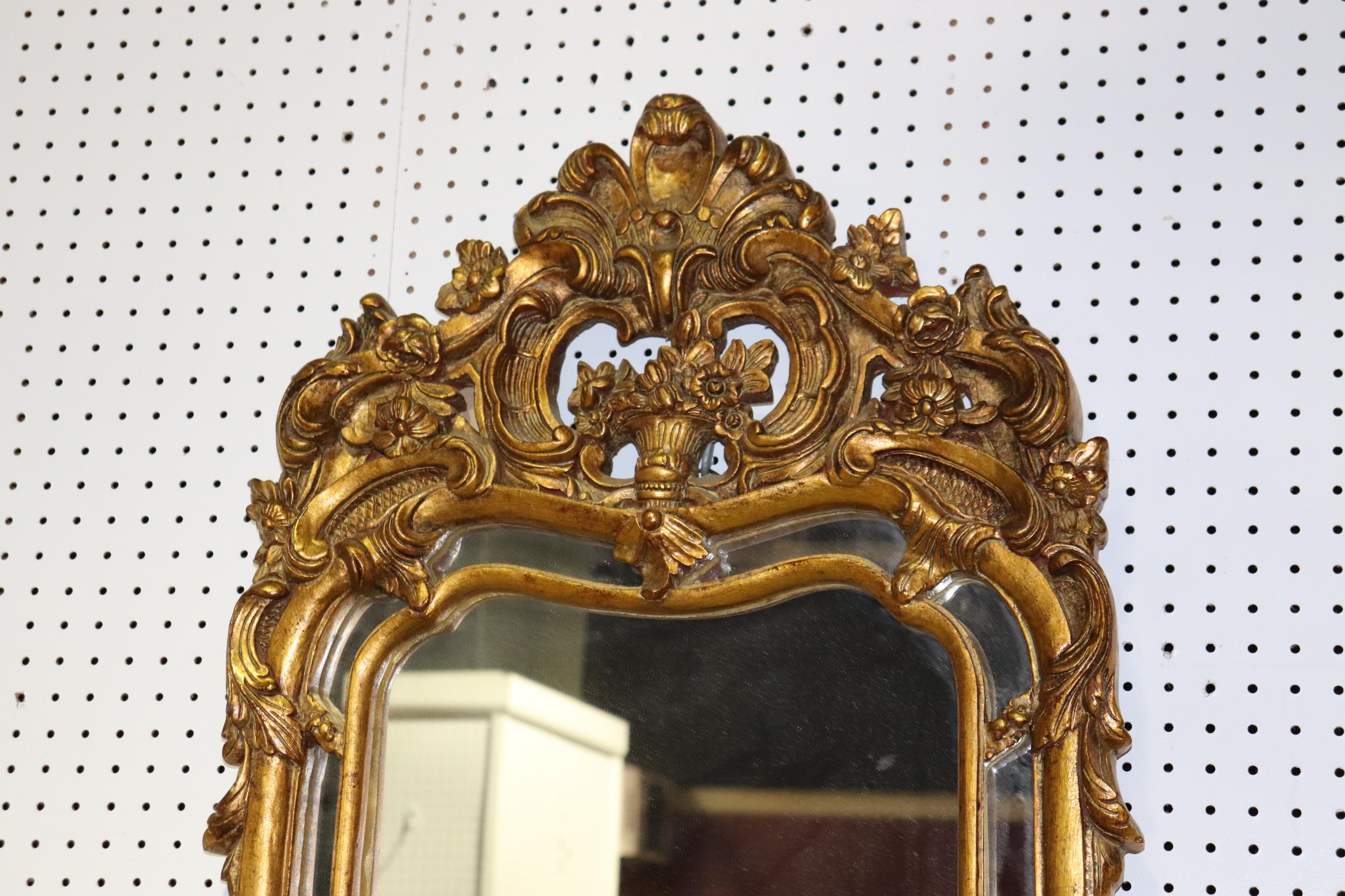 Italian Carved Wood Rococo Gilded Narrow Wall Mirror, circa 1950 at 1stDibs