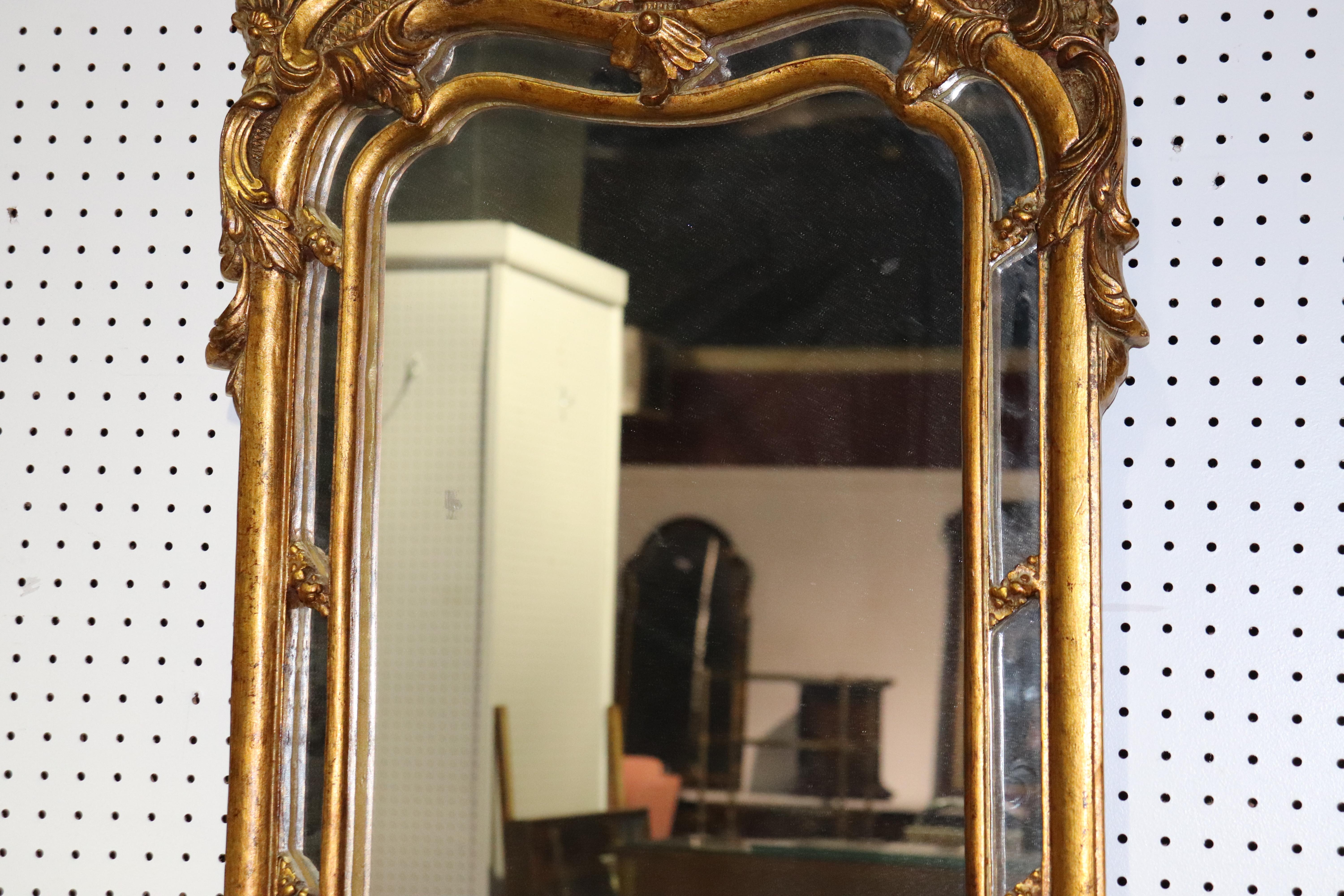 Italian Carved Wood Rococo Gilded Narrow Wall Mirror, circa 1950 at 1stDibs