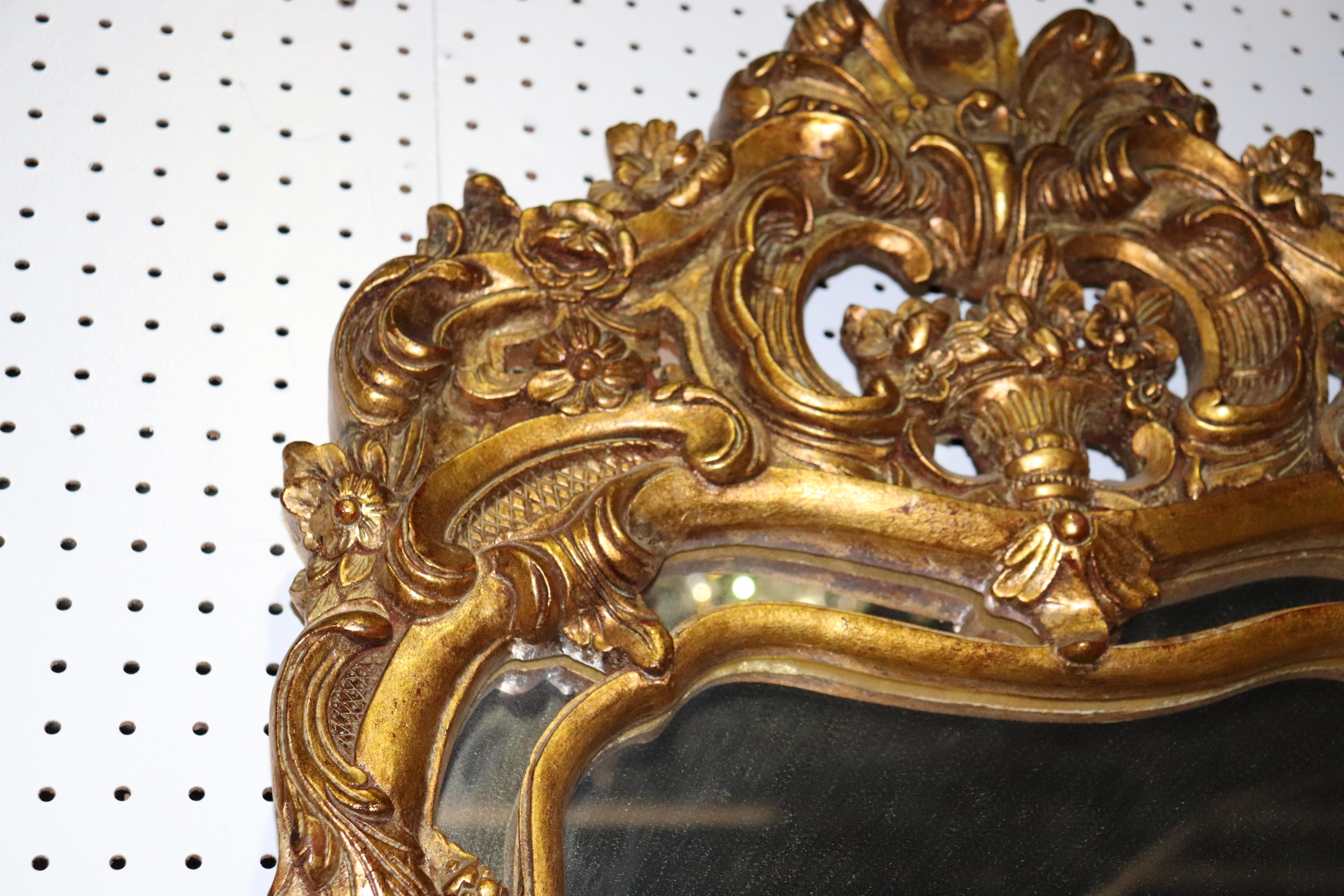 Italian Carved Wood Rococo Gilded Narrow Wall Mirror, circa 1950 at 1stDibs