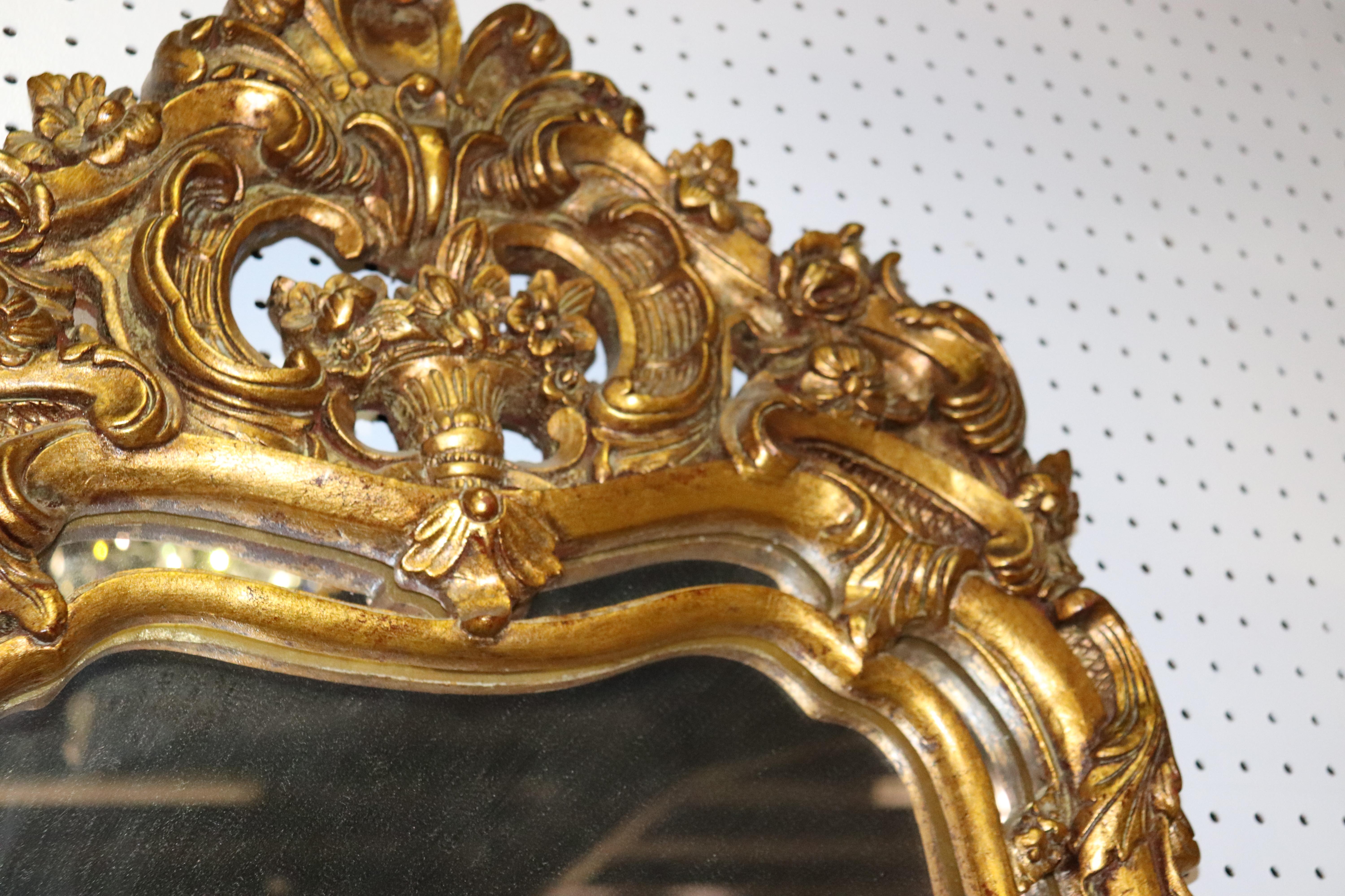 Italian Carved Wood Rococo Gilded Narrow Wall Mirror, circa 1950 at 1stDibs