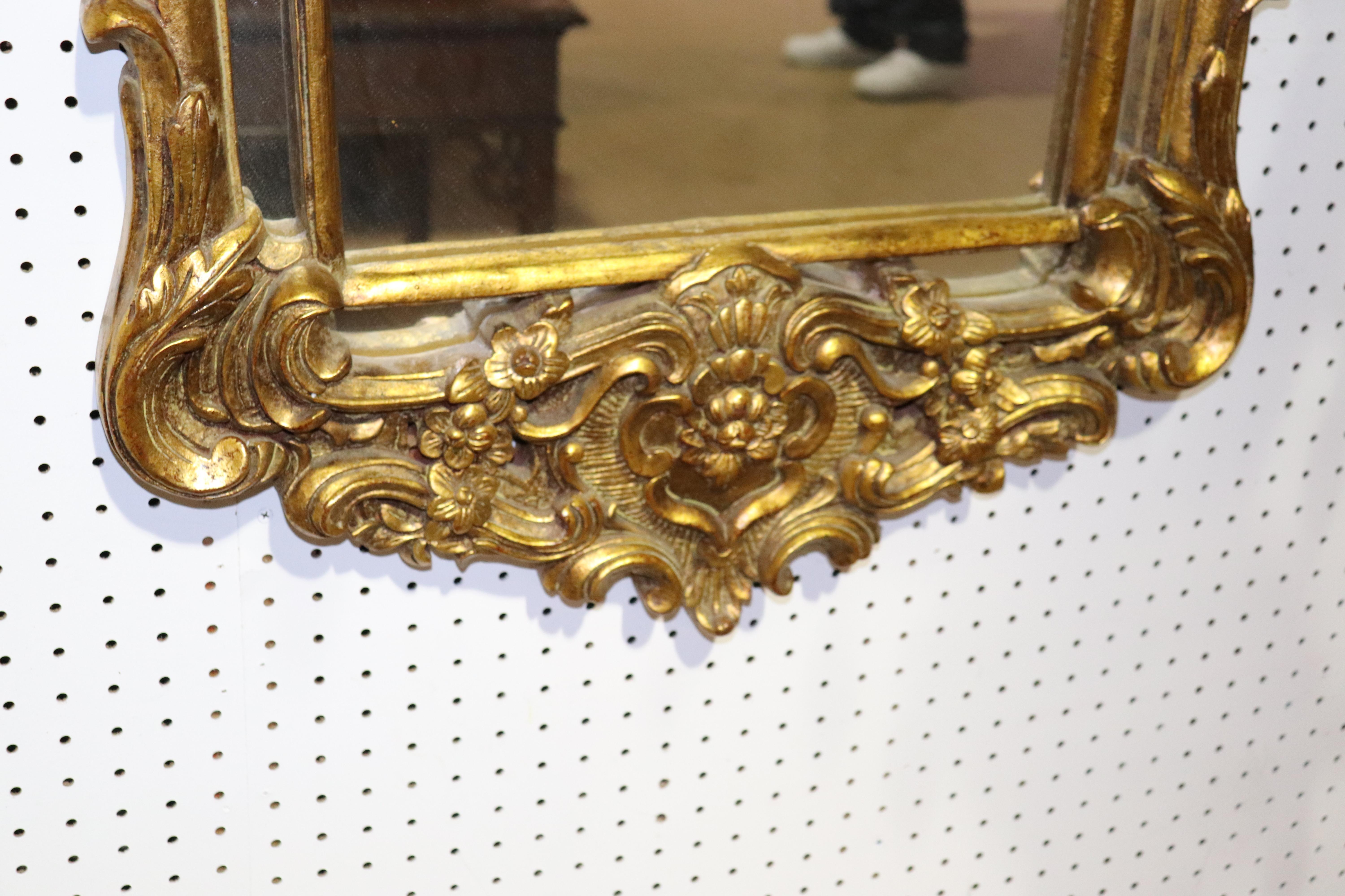 Italian Carved Wood Rococo Gilded Narrow Wall Mirror, circa 1950 at 1stDibs