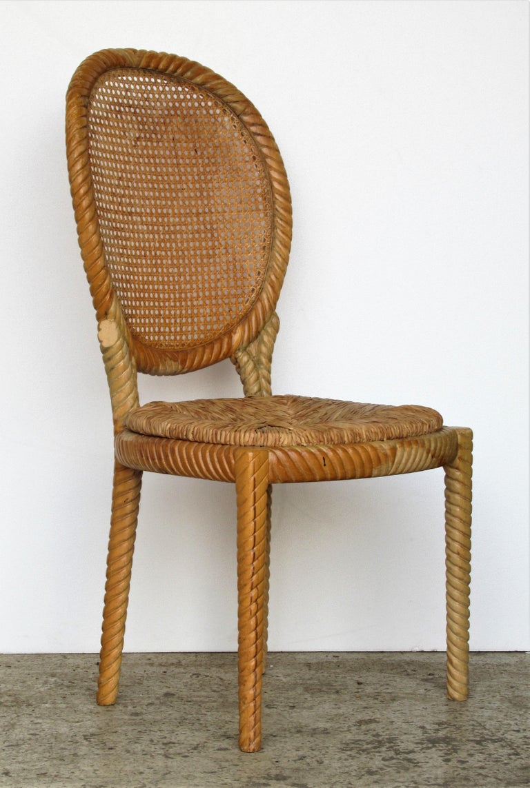 Italian Carved Wood Rope Chair For Sale at 1stDibs