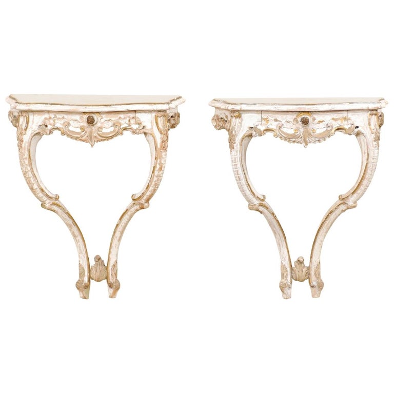 Italian Carved Wood Wall Mounted Display Console Tables with Single ...