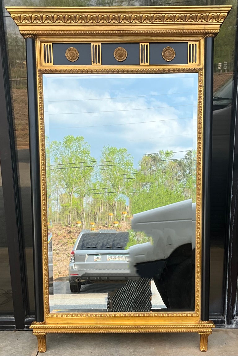 Italian Carvers’ Guild Style Carved Giltwood and Ebony Trumeau Mirror ...