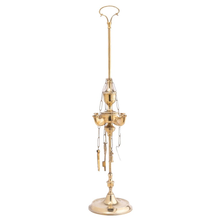 Italian cast brass 4 spout oil lamp with wick implements, 1790 For Sale ...
