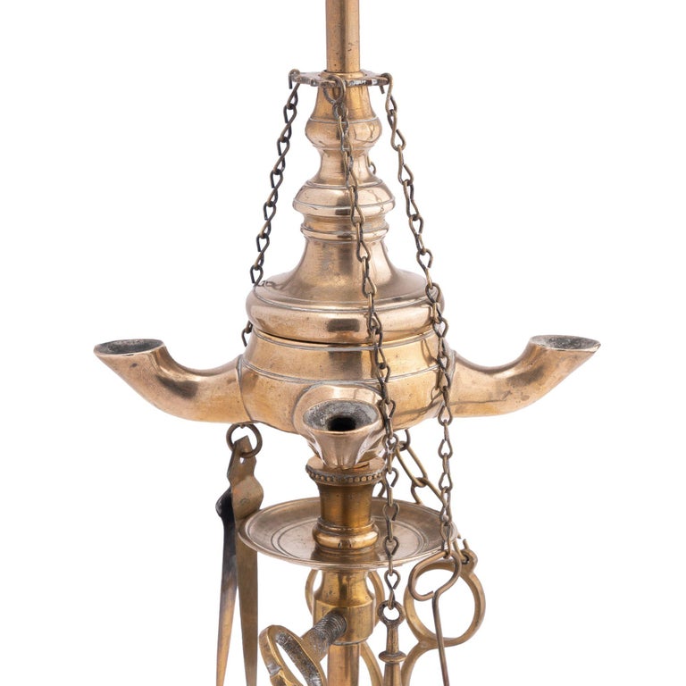 Italian Cast Brass Four Burner Lucerne Oil Lamp '1810' For Sale at 1stDibs