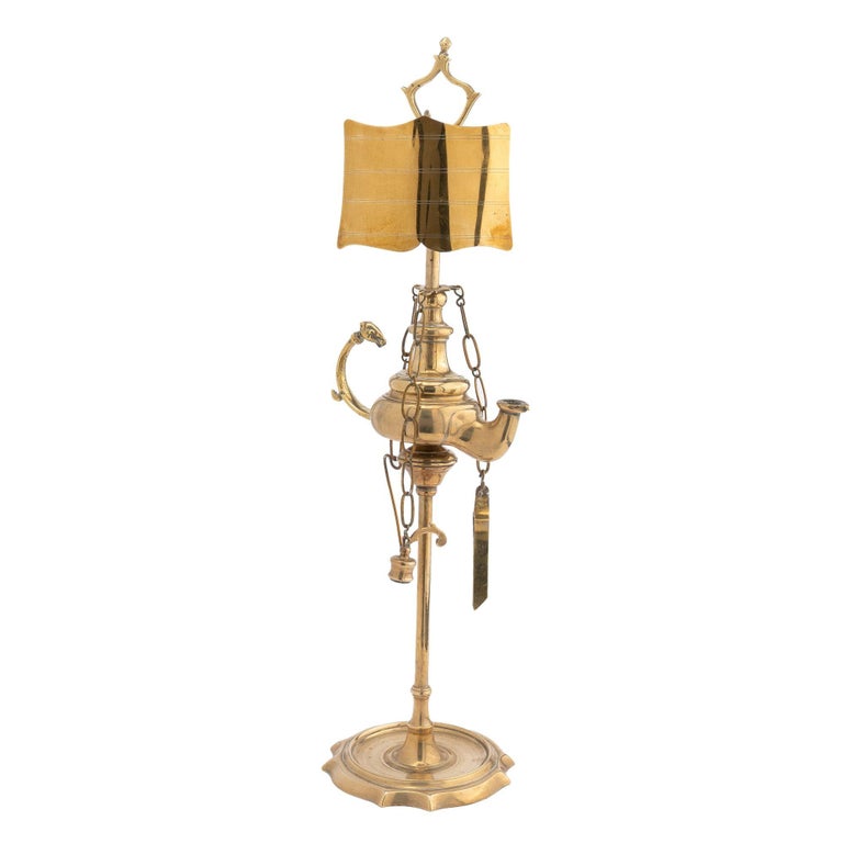 Italian Cast Brass Single Spout Oil Lamp with Deflector, 1790 For Sale ...