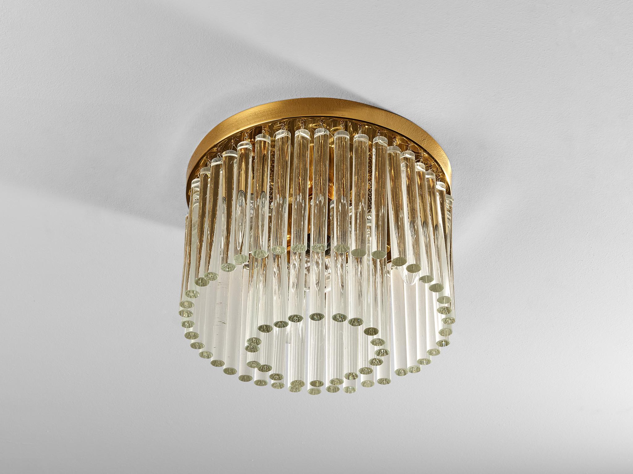 Italian Ceiling Light in Brass and Glass For Sale at 1stDibs