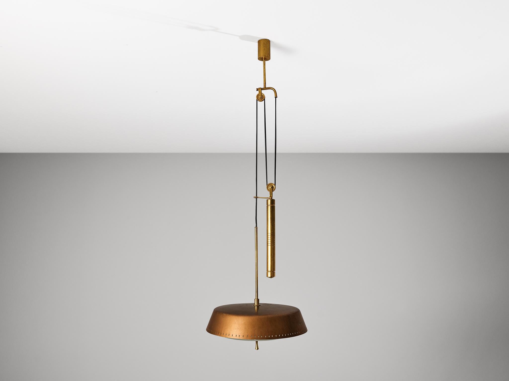 Italian Ceiling Light with Counterweight in Copper and Satin Glass For ...