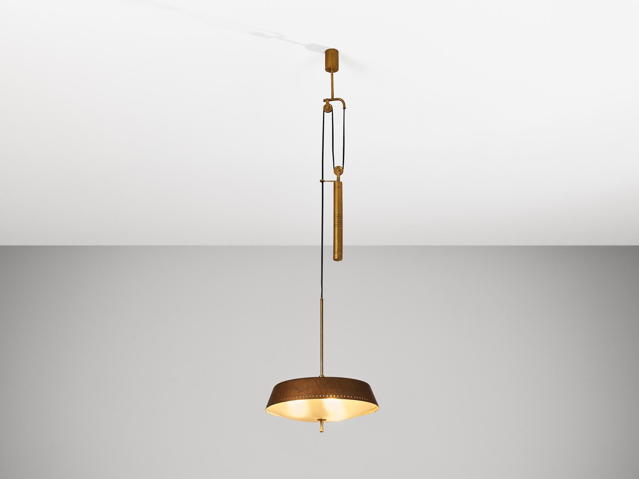 Italian Ceiling Light with Counterweight in Copper and Satin Glass For ...