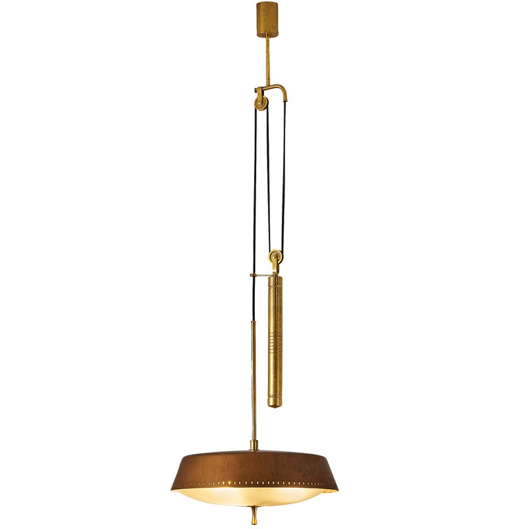 Italian Ceiling Light with Counterweight in Copper and Satin Glass For ...