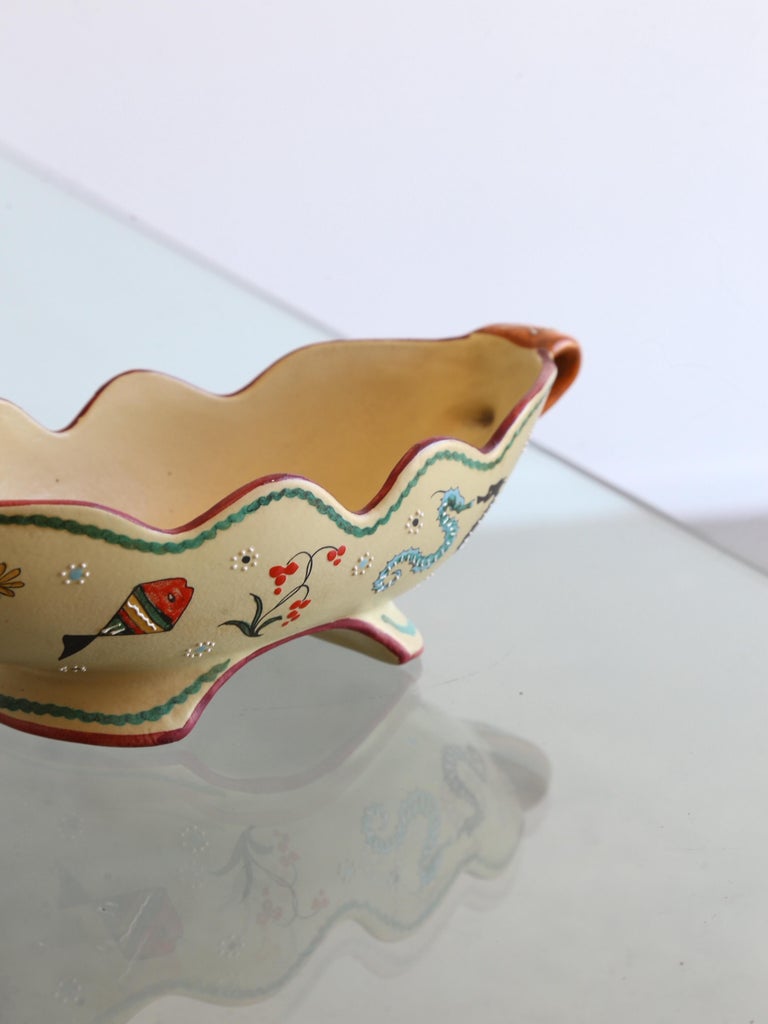 Italian Centrepiece Bowl Ceramic with Art Work by Volpi Deruta, 1960s ...