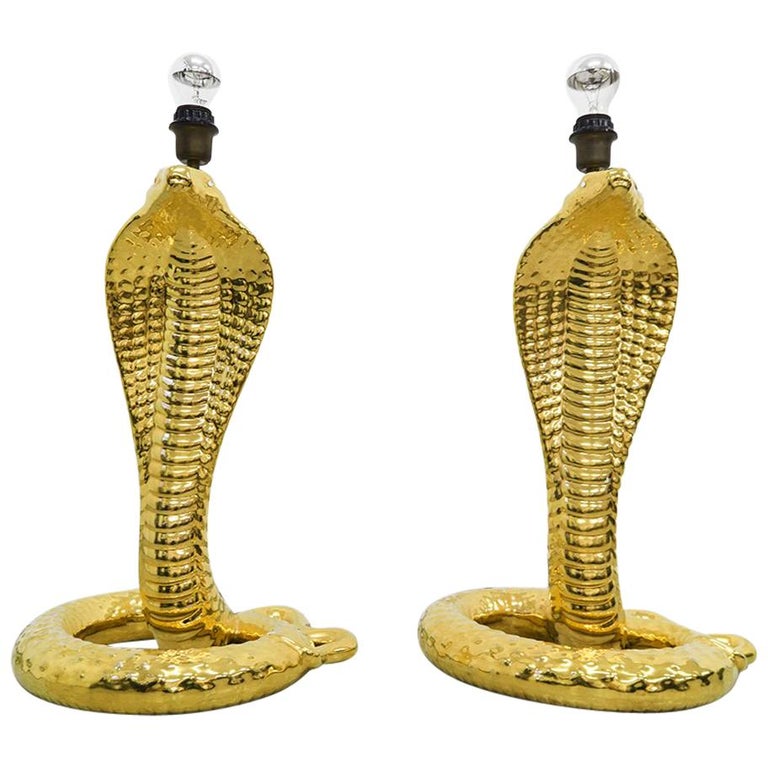 Italian Ceramic "Cobra" Table Lamp Set Designed by Tommaso Barbi, 1970s ...