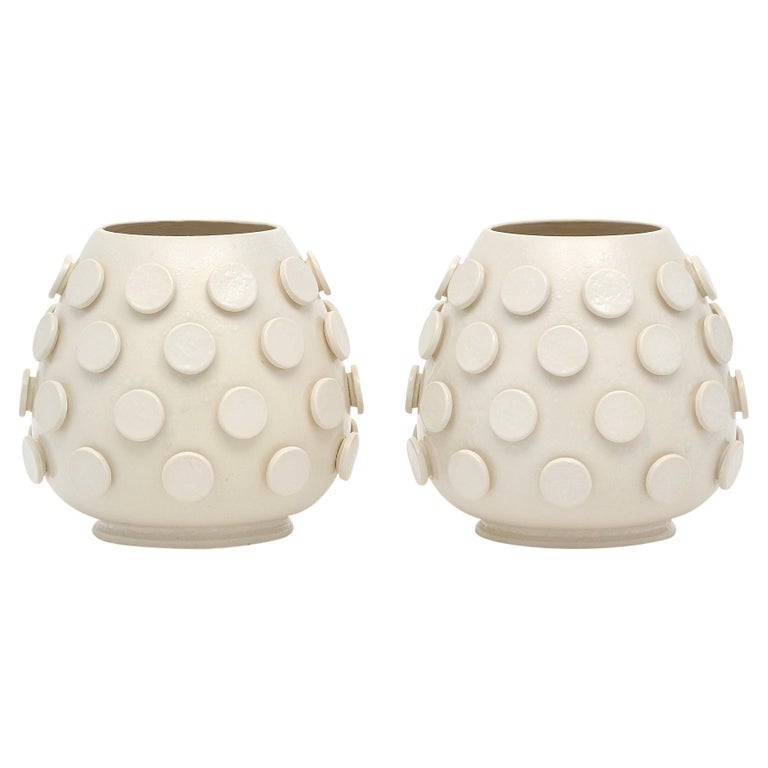 Italian Ceramic Dotted Pair of Vases For Sale at 1stDibs