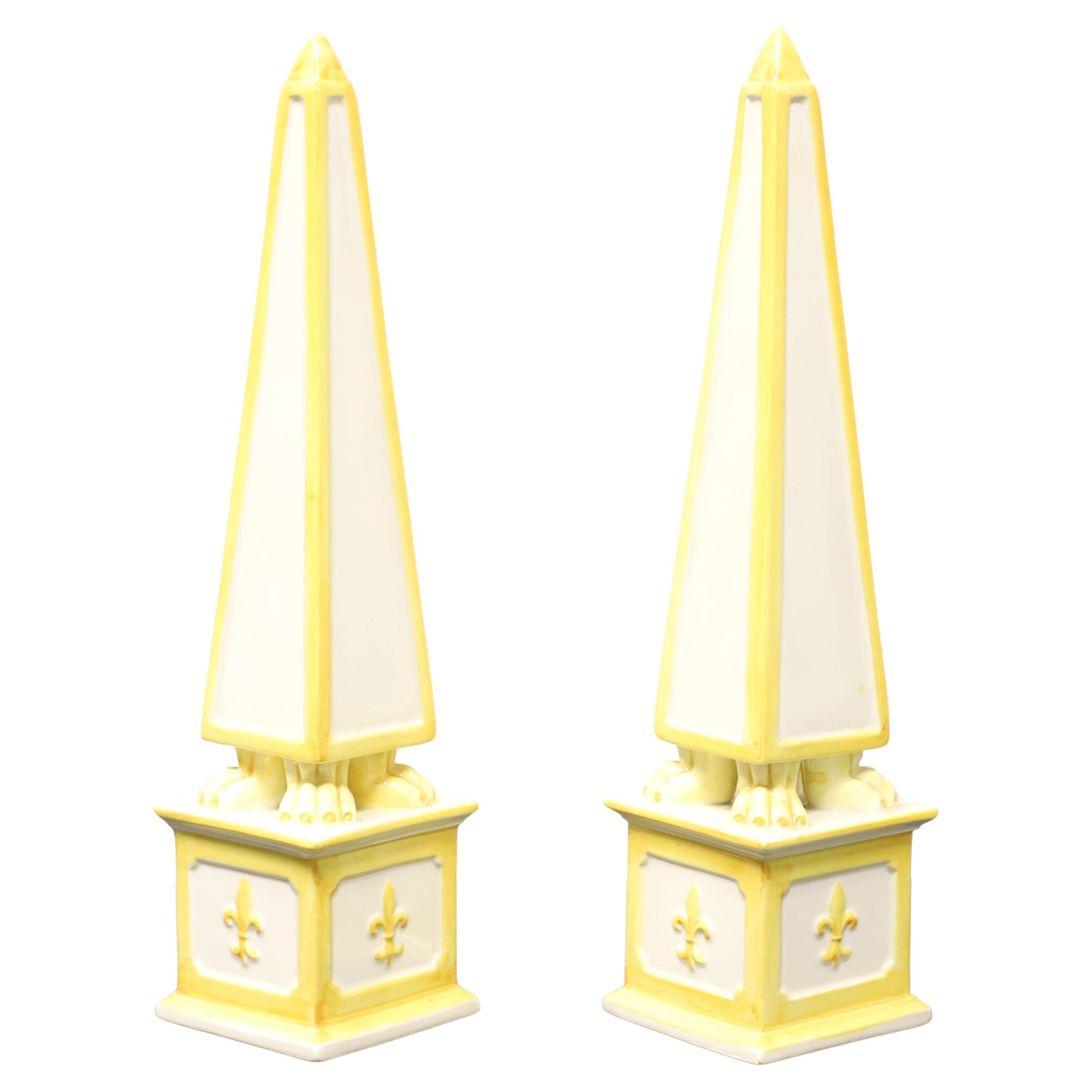 Italian Ceramic Fleur de Lis Obelisks - Pair For Sale at 1stDibs