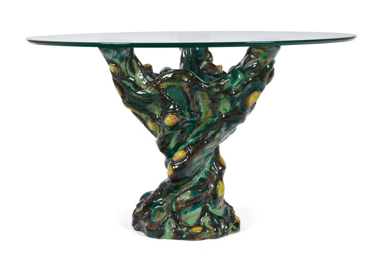 Italian Ceramic Glass Top Occasional Table at 1stDibs