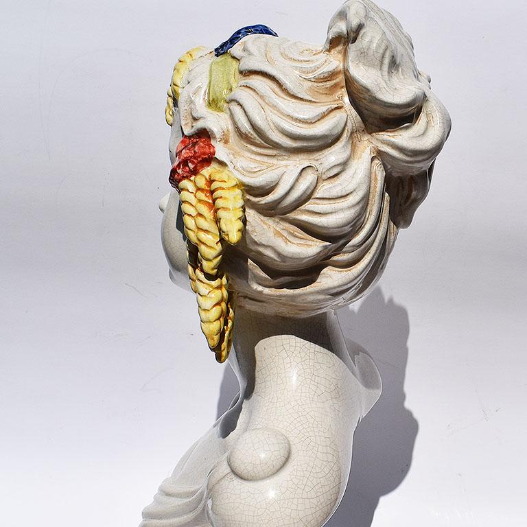 Italian Ceramic Hand Painted Bust of a Woman with Wheat and Tassel ...