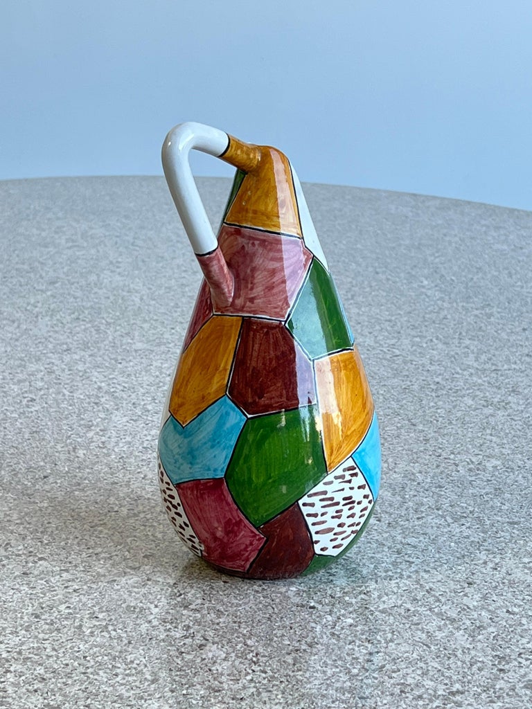 Italian Ceramic Hand Painted Vase For Sale at 1stDibs