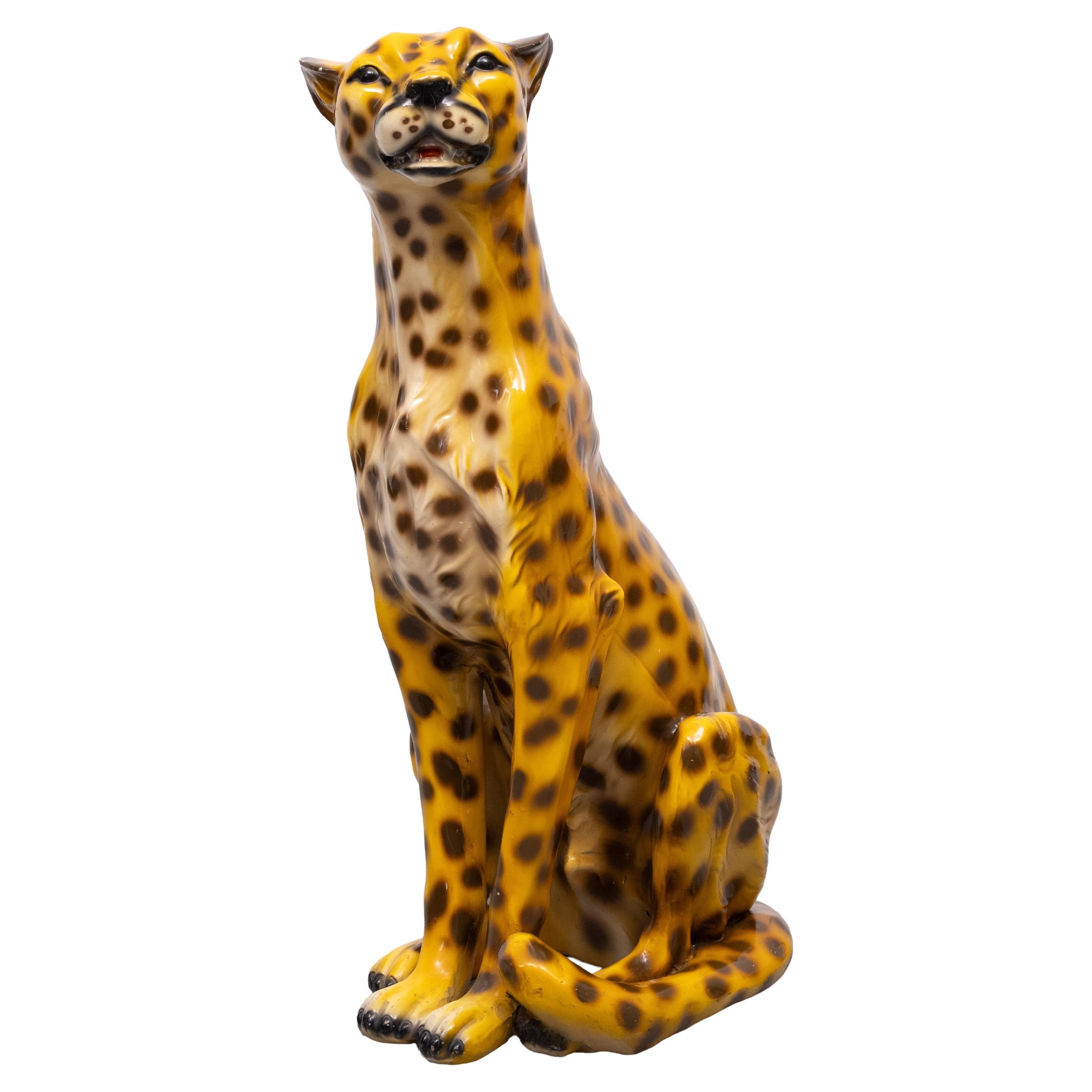 Italian Ceramic Monumental Cheetah Big Cat Statue 1970s For Sale at 1stDibs