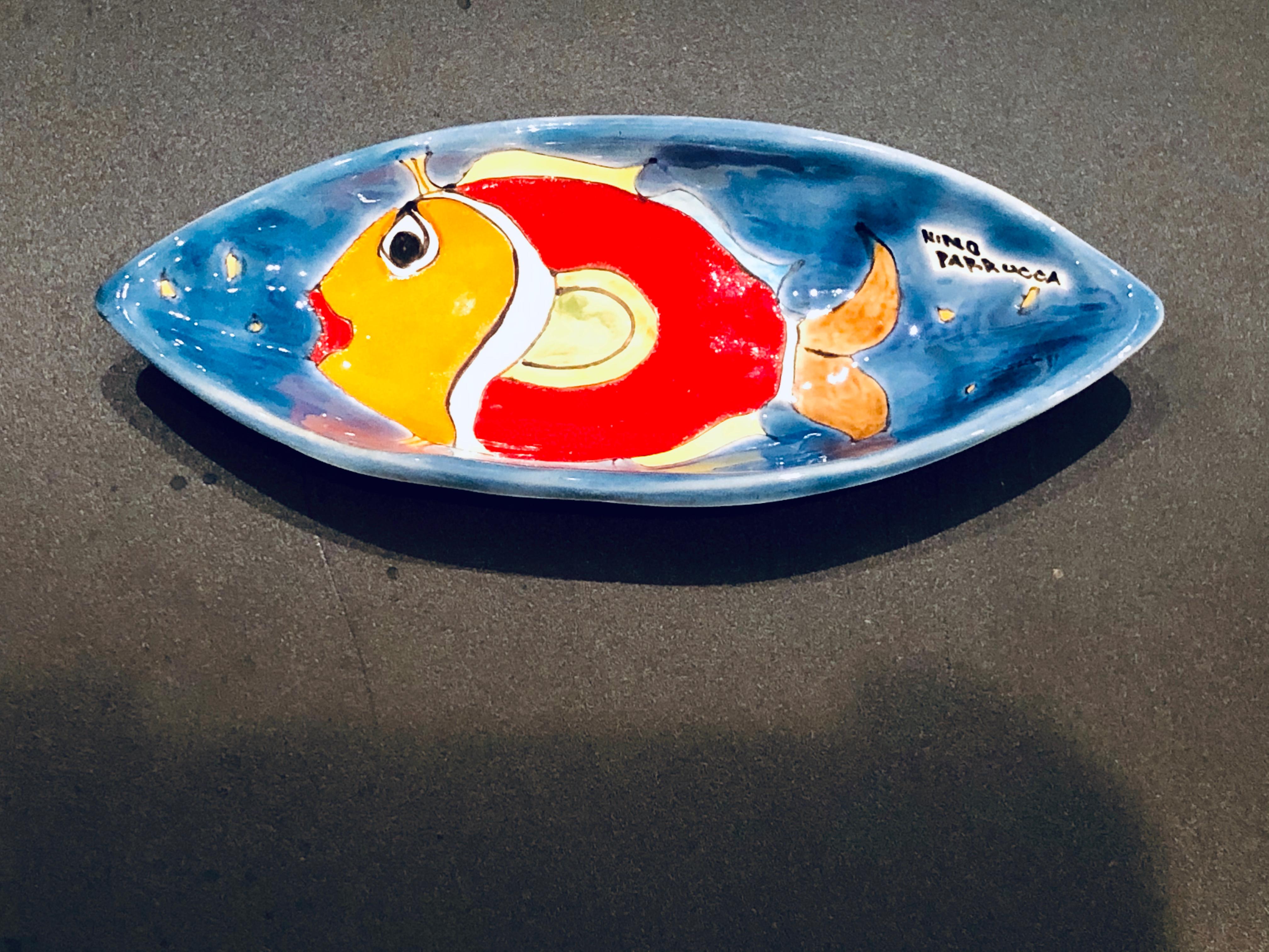Italian Ceramic Petite Oval Fish Bowl Signed by Nino Parrucca For Sale ...