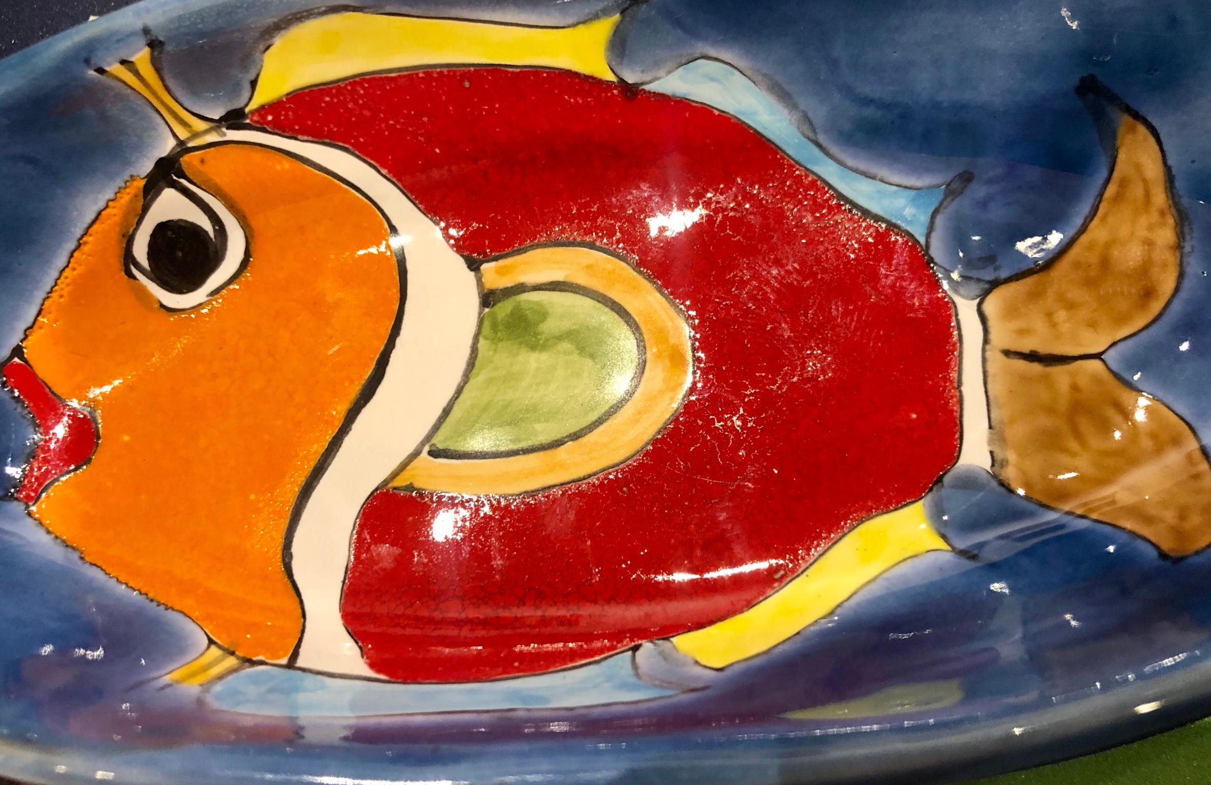 Italian Ceramic Petite Oval Fish Bowl Signed by Nino Parrucca For Sale ...