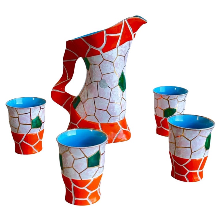 Italian Ceramic Set Water Jug with four Glasses by Pucci Umbertite For ...
