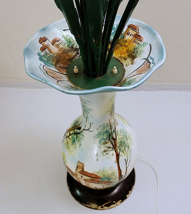 Italian Ceramic Vase Flowers Floor Lamp For Sale at 1stDibs