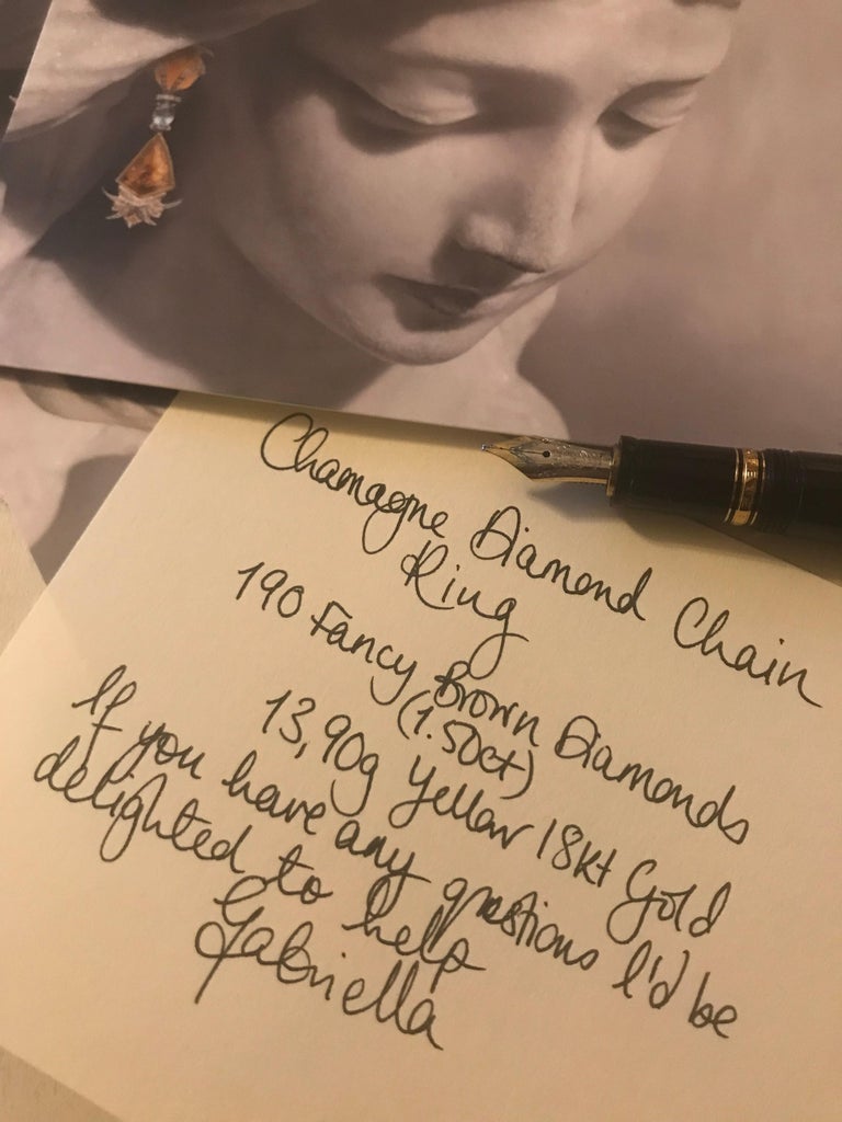 Italian Champagne Diamond 18 Karat Yellow Gold Interlocking Chain ...