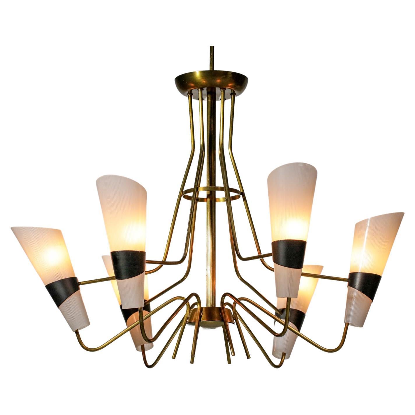 Stilnovo Chandelier “Ciambella” 1950 Opaline Glass Metal Brass, Italy ...