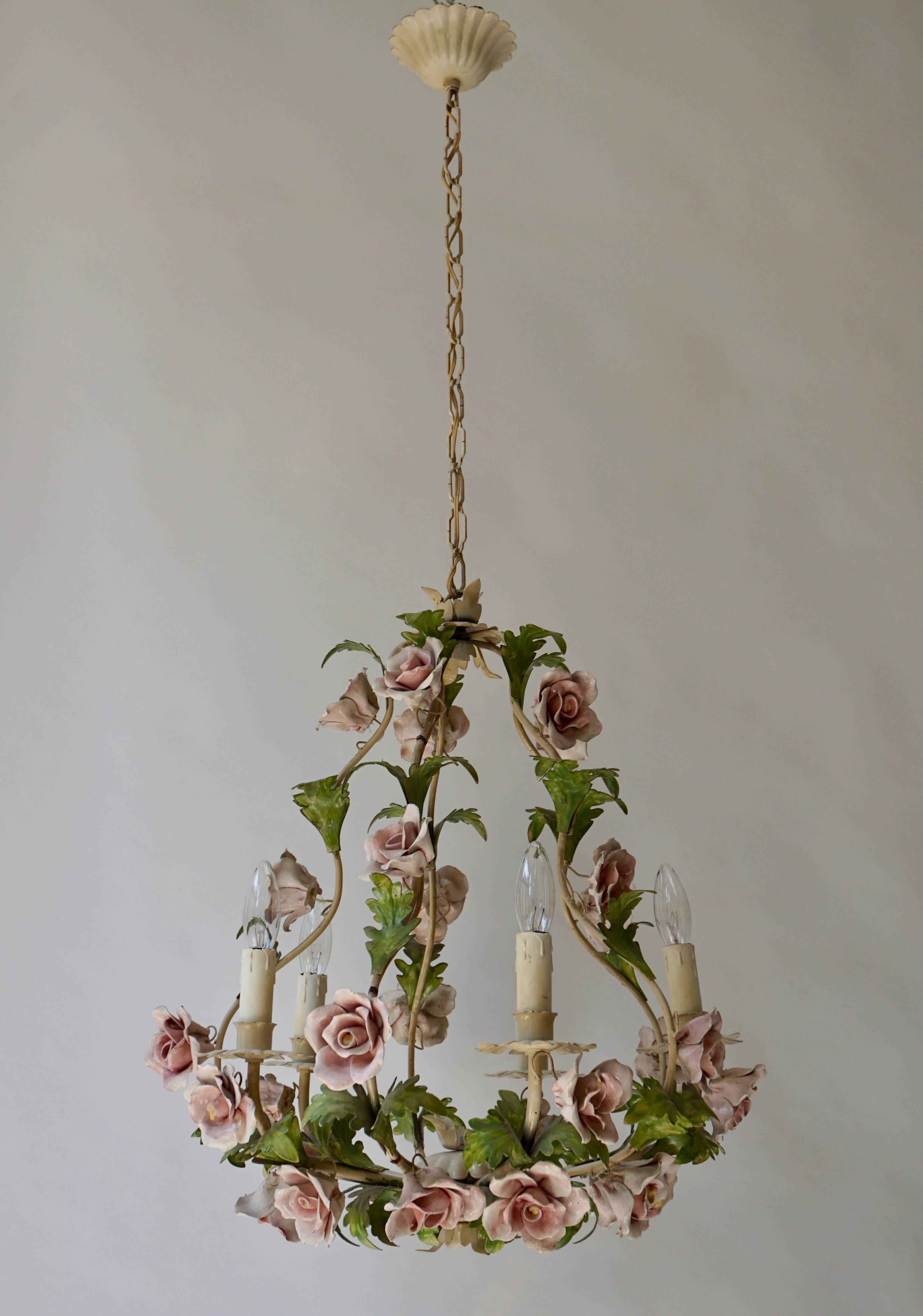 Italian Chandelier with Porcelain Flowers at 1stDibs | italian ...