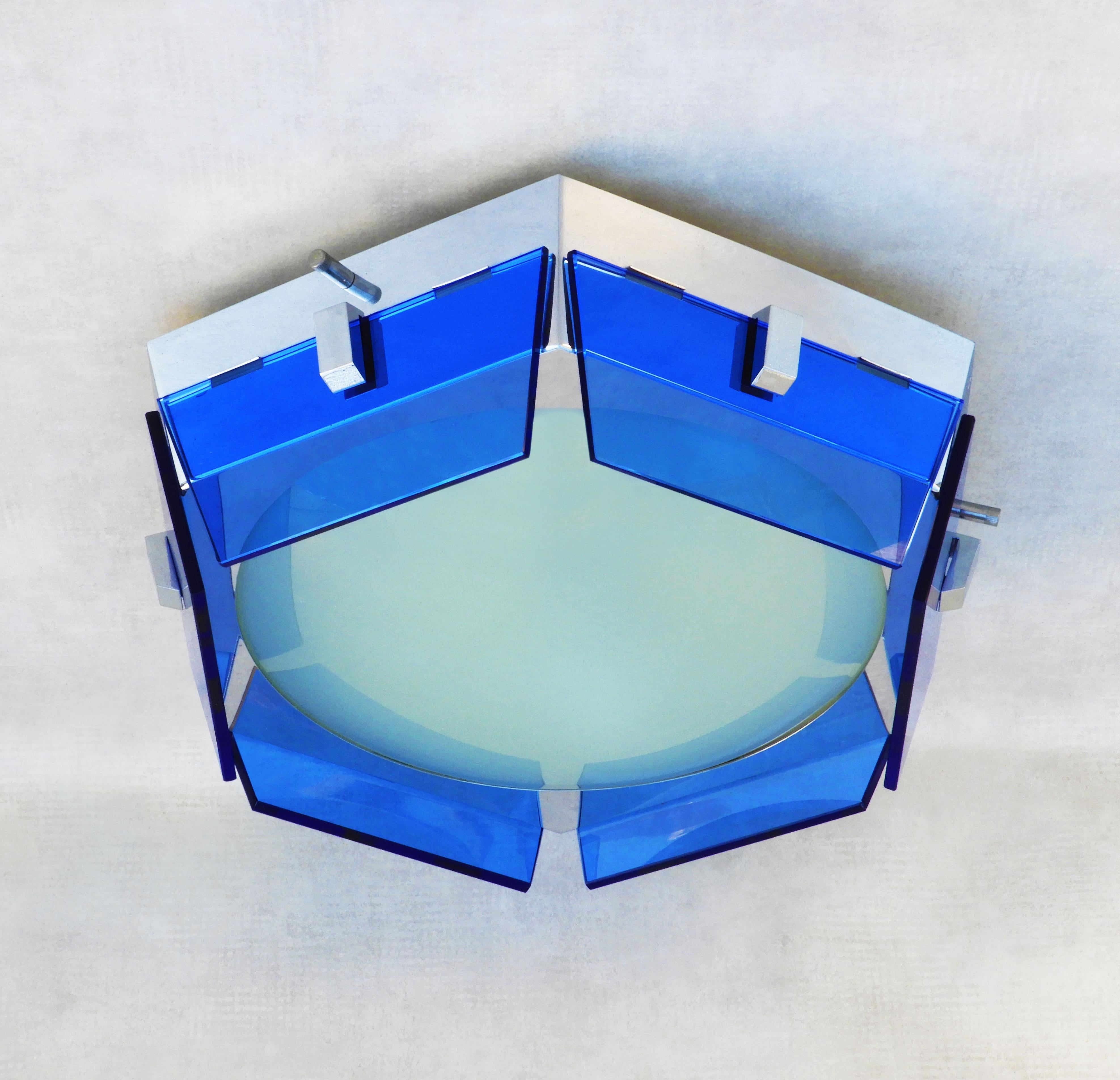 Italian Chrome and Blue Glass Light Fixture from Veca, circa 1970 at ...