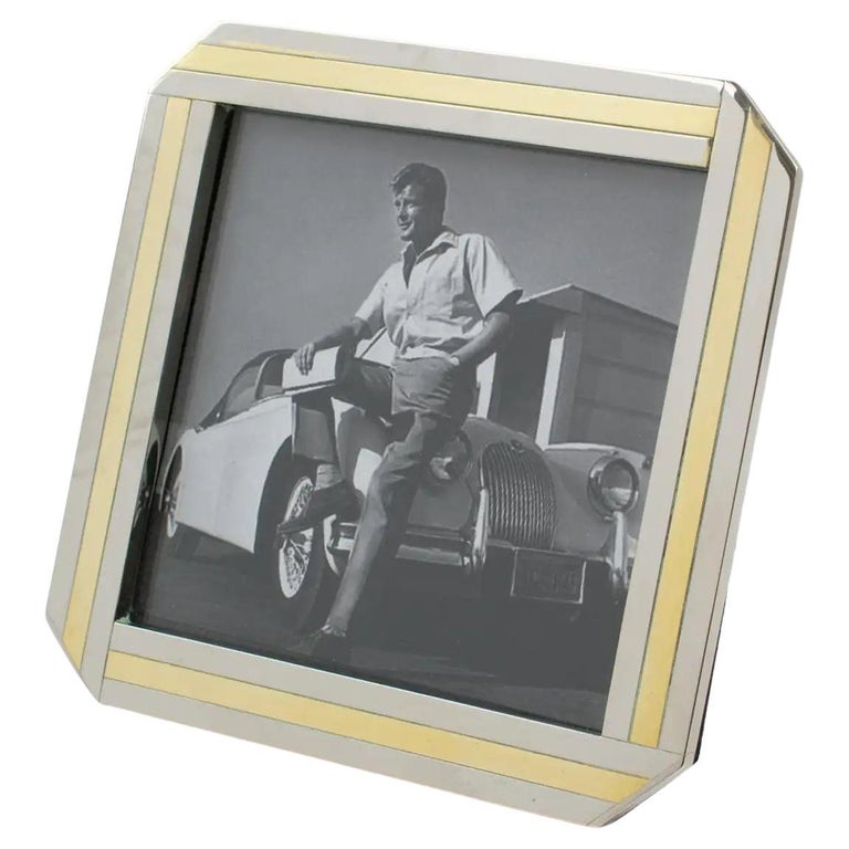 Italian Chrome and Brass Geometric Picture Frame, 1970s For Sale at 1stDibs